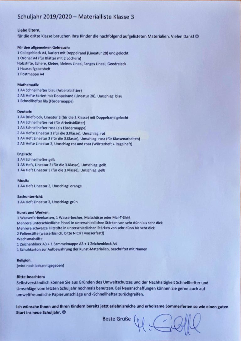 Materialliste für Klasse 3 – Naturpark-Grundschule Dobel